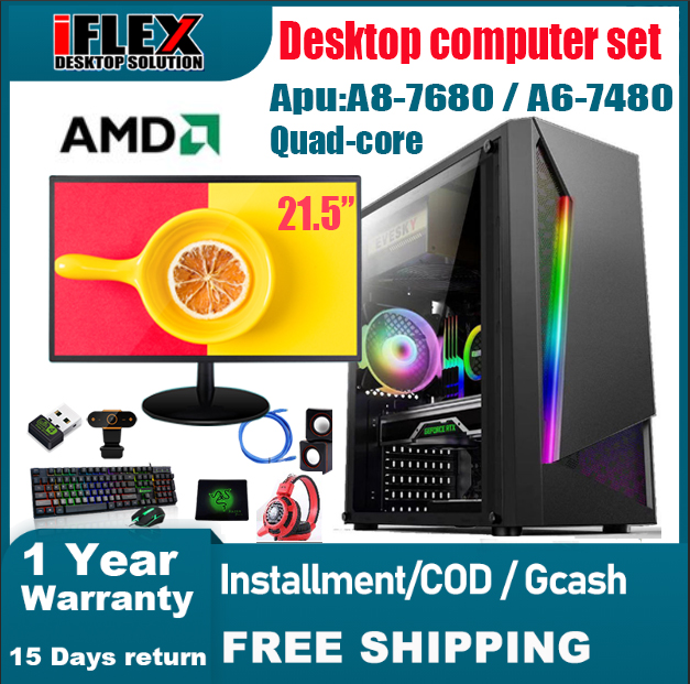 Desktop Computer Set Gaming PC Set with RGB fans AMD A8-7680 3.8 GHz R7 ...