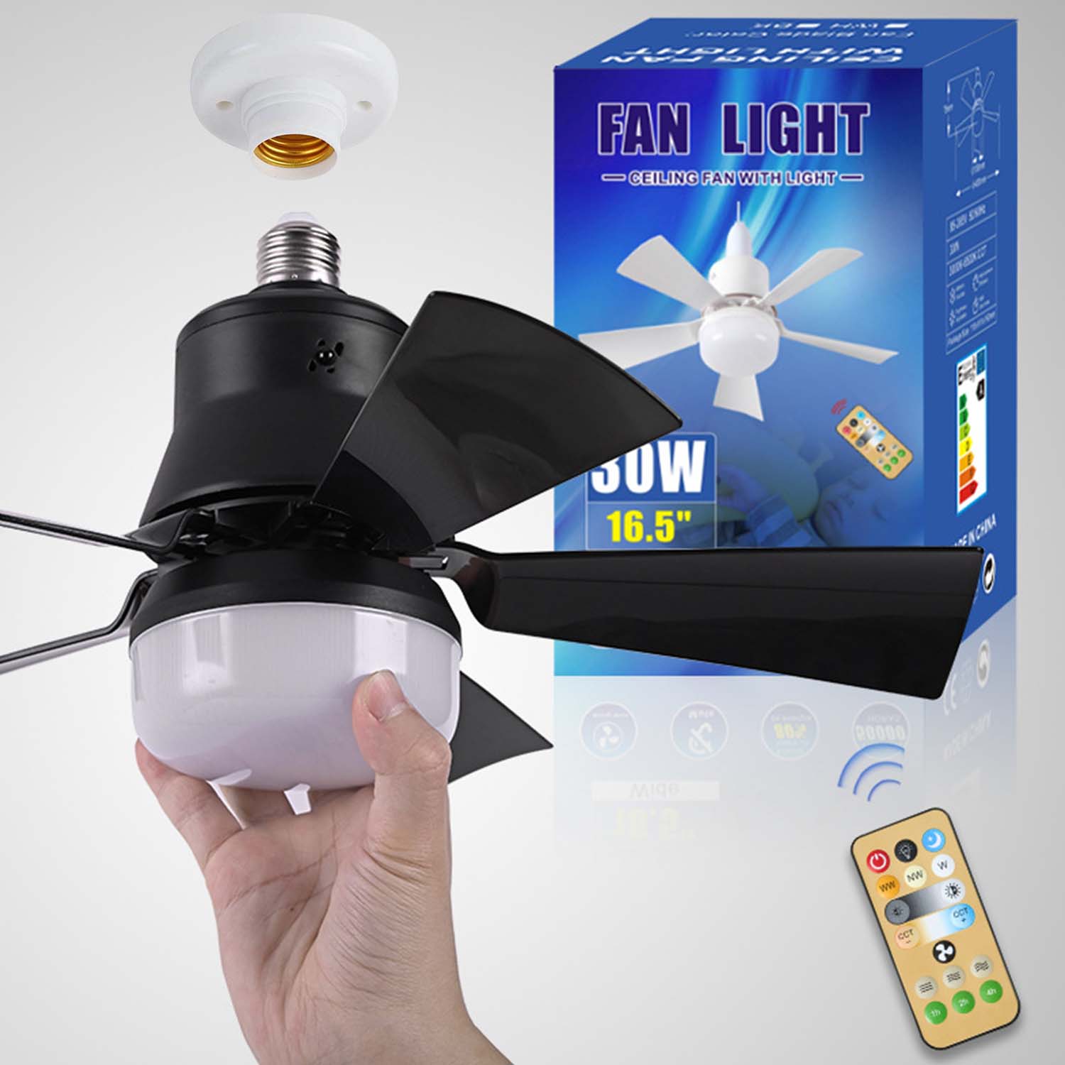 Ceiling Fan With Light with Remote Control 5 blades Portable Ceiling ...