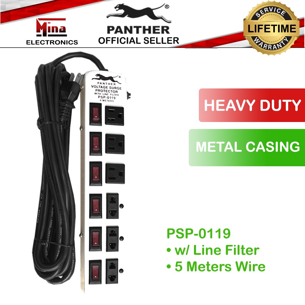 Panther PSP-0119 Individual Switch Extension Cord 6 Gang and 5 Meter ...