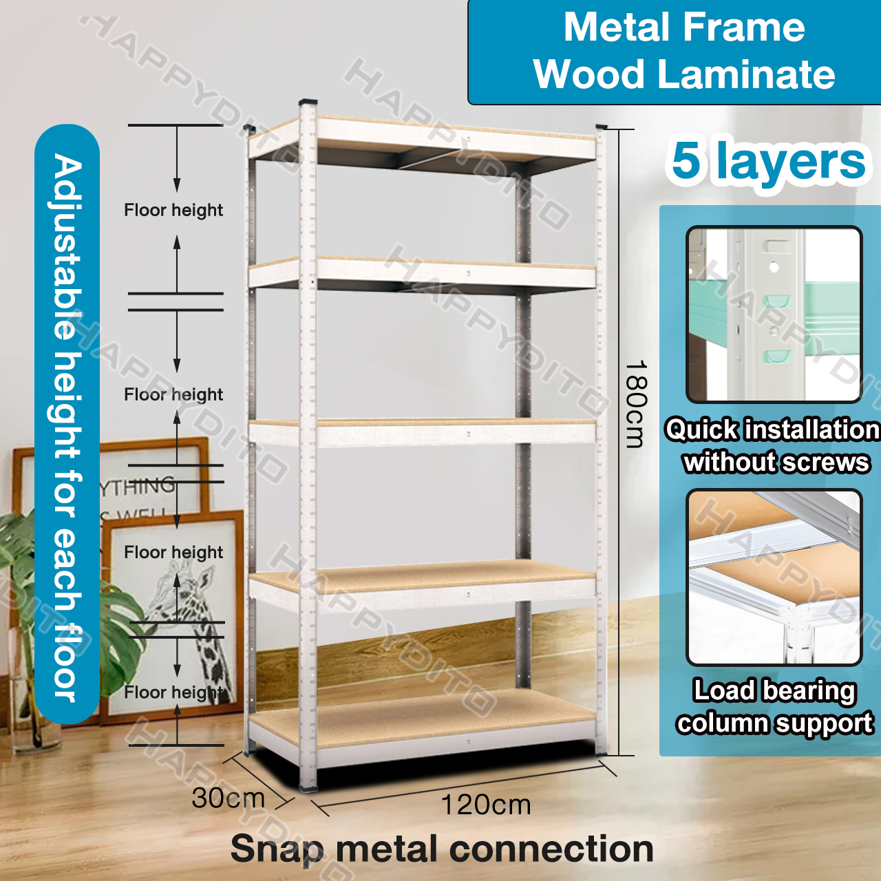 【120cm large size/175 kg load bearing】Boltless Steel Shelving Heavy ...