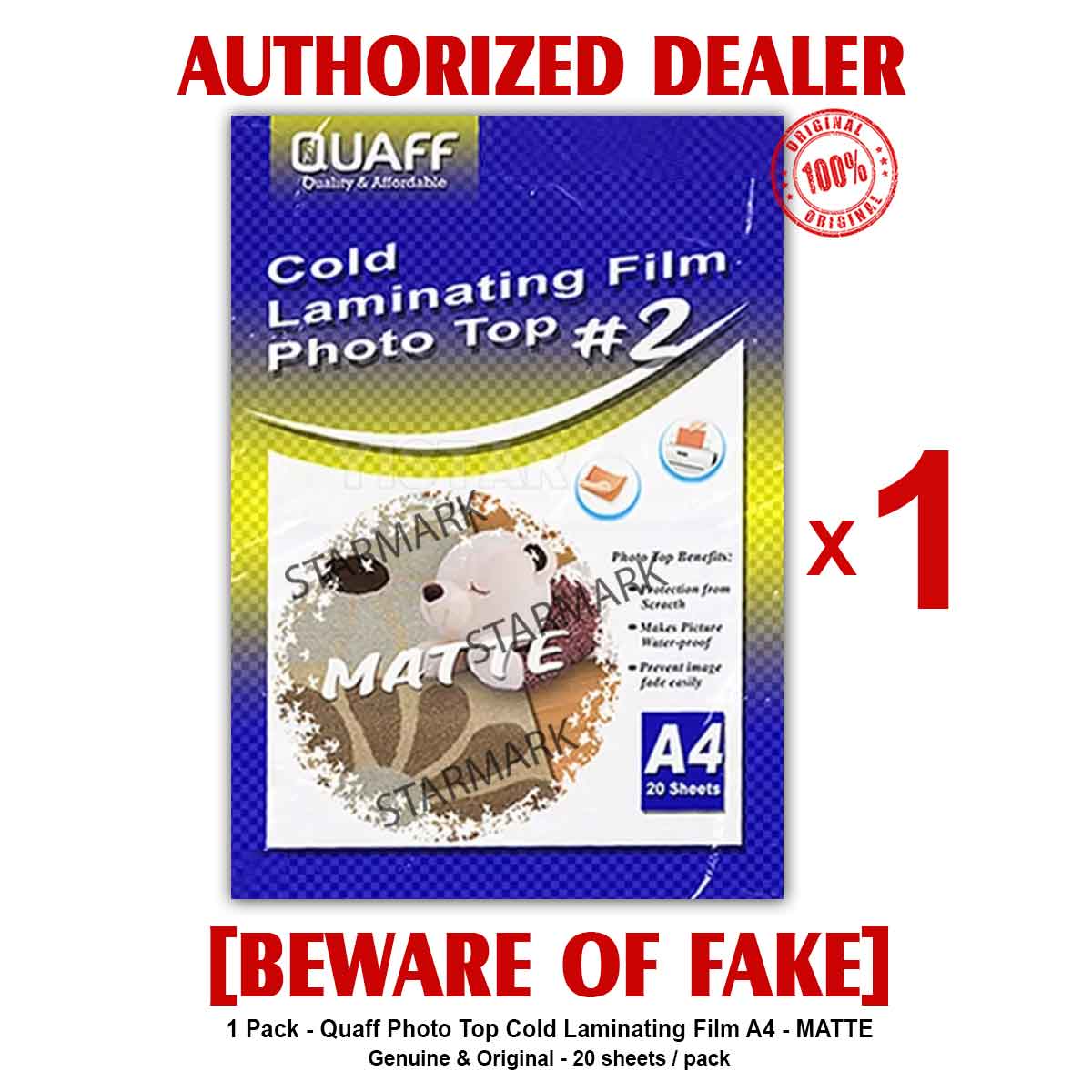 Quaff Photo Top Tack Matte MATTE Cold Laminating Film Films A4 Size 8 ...