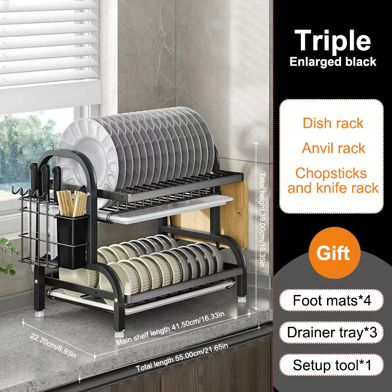 GREENSINDOOR 2/3-Tier Dish Cabinet Rack Kitchen Racks Organizer Dish ...