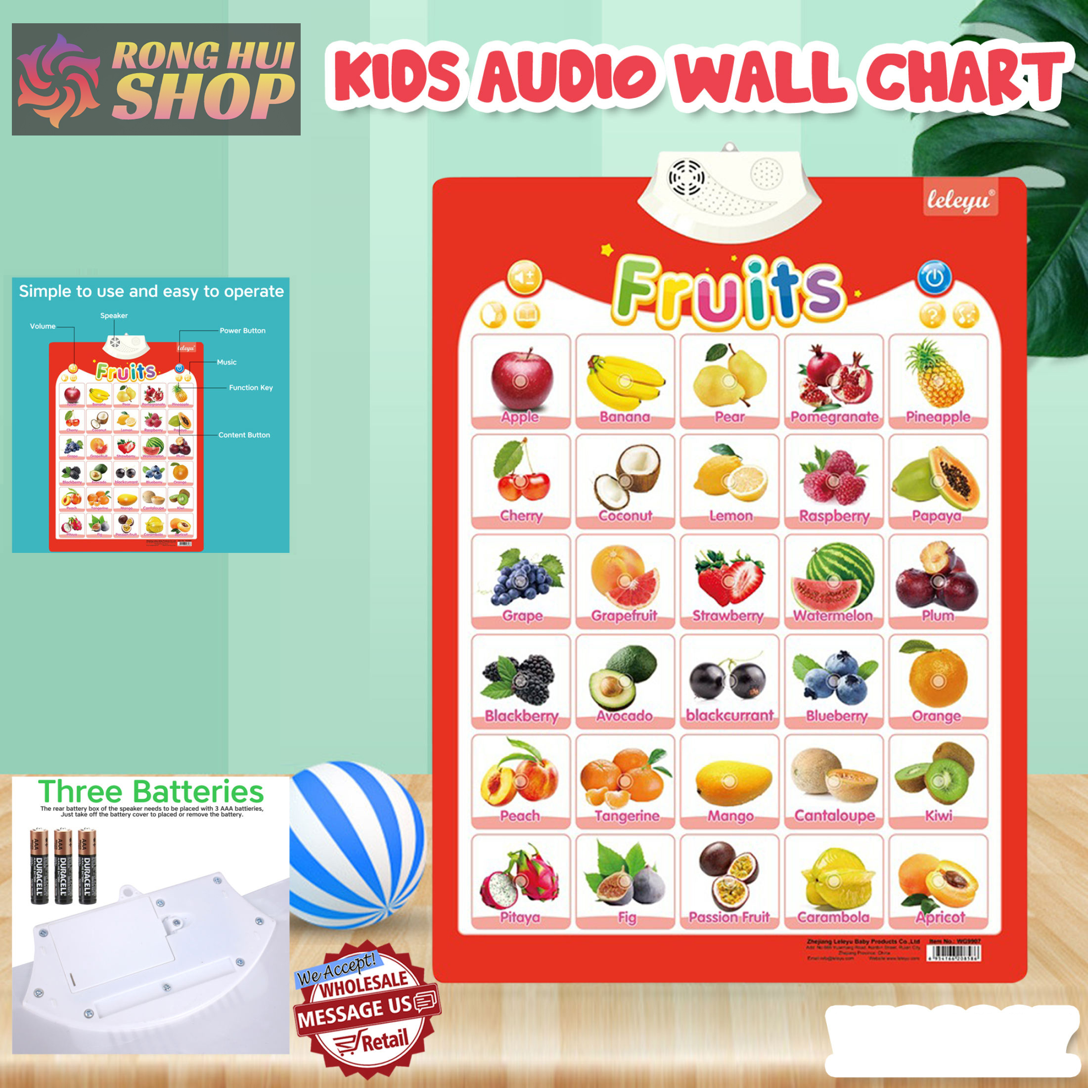 Talking Educational Wall Poster Sound Chart ABC Alphabet / Fruits ...