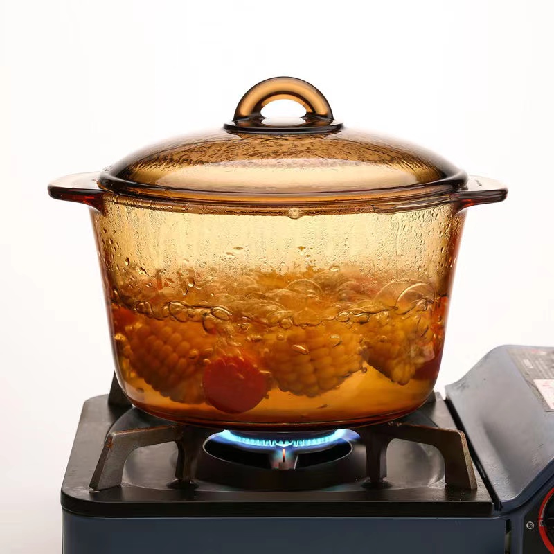VISIONS Transparent Tempered Glass Cooking Pot w/ Open Flame and Lid ...