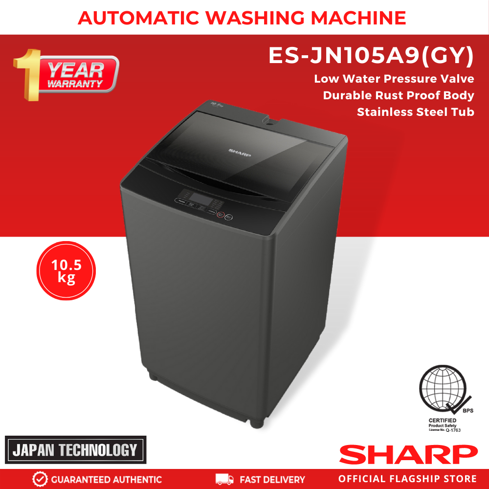 Sharp ES-JN105A9(GY) 10.5 Kg. Fully Automatic Top Load Washing Machine | Lazada PH