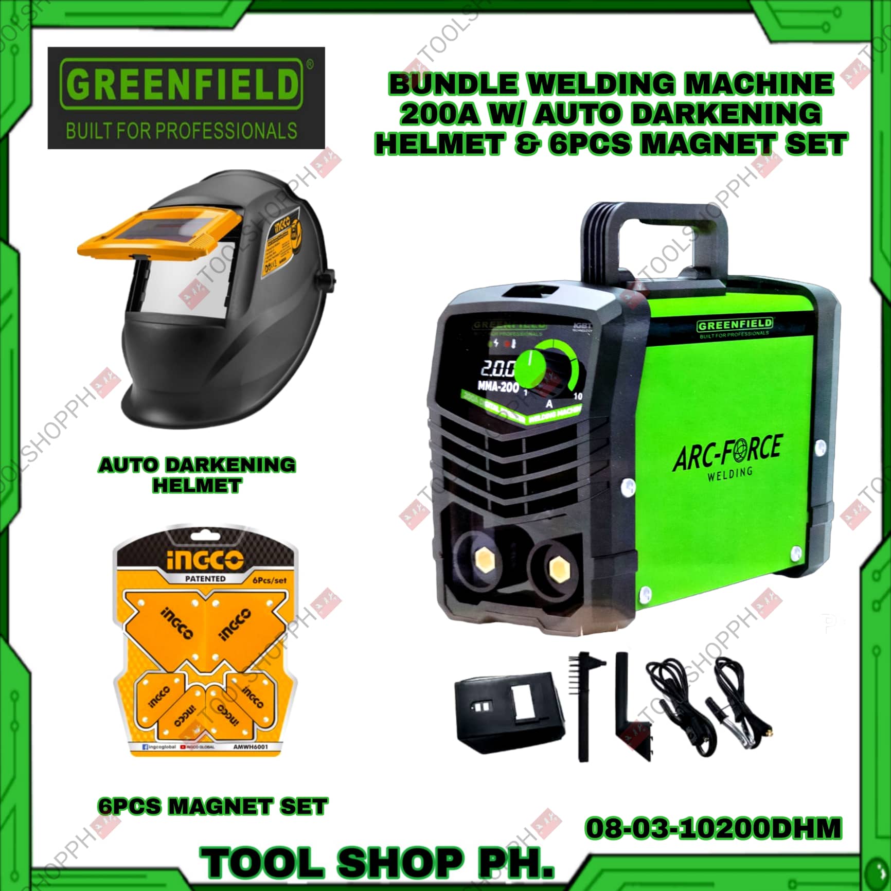 GREENFIELD 200Amp Inverter Welding Machine w/Auto Darkening Helmet ...