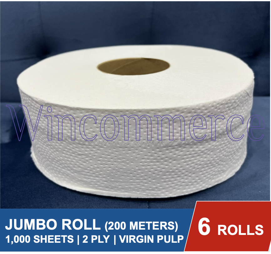 12 JUMBO ROLLS 200 METERS Bathroom Tissue Roll 2 Ply VIRGIN PULP JUMBO ...