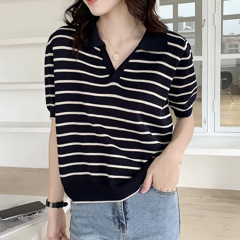 Somi RTW Polo V-neck Stripe Knitted Top M1119 | Lazada PH