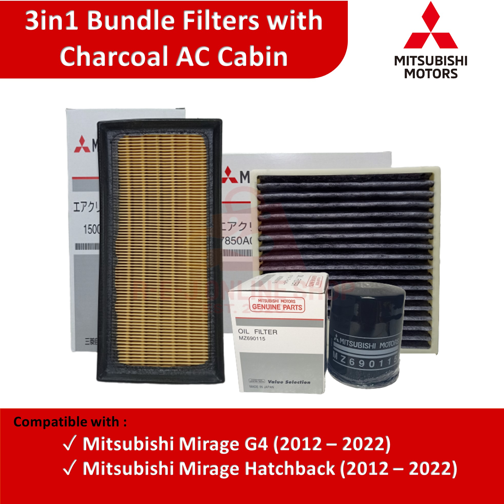 3in1 Bundle Filters with Charcoal AC Cabin for Mitsubishi Mirage G4 and ...