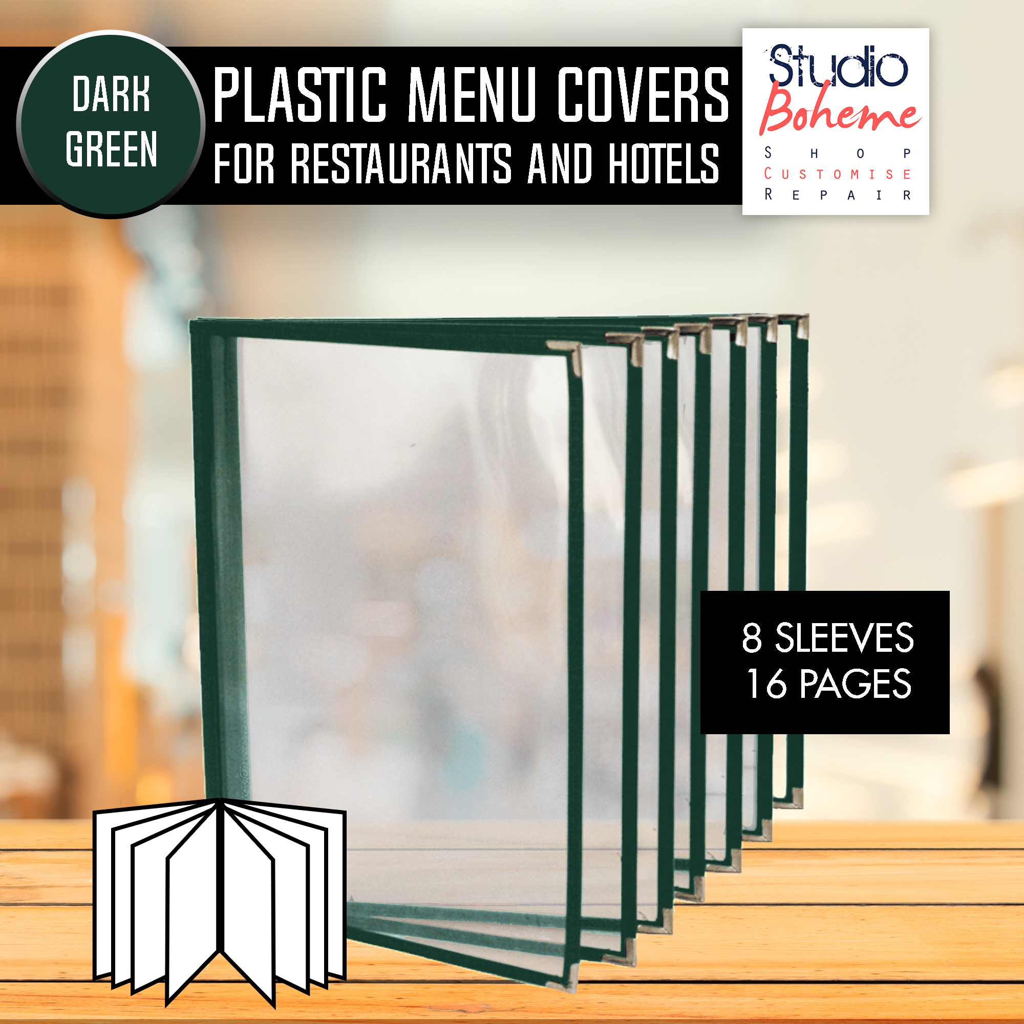 8 Sleeves 16 pages Clear Plastic Cover food menu folder for restaurants ...