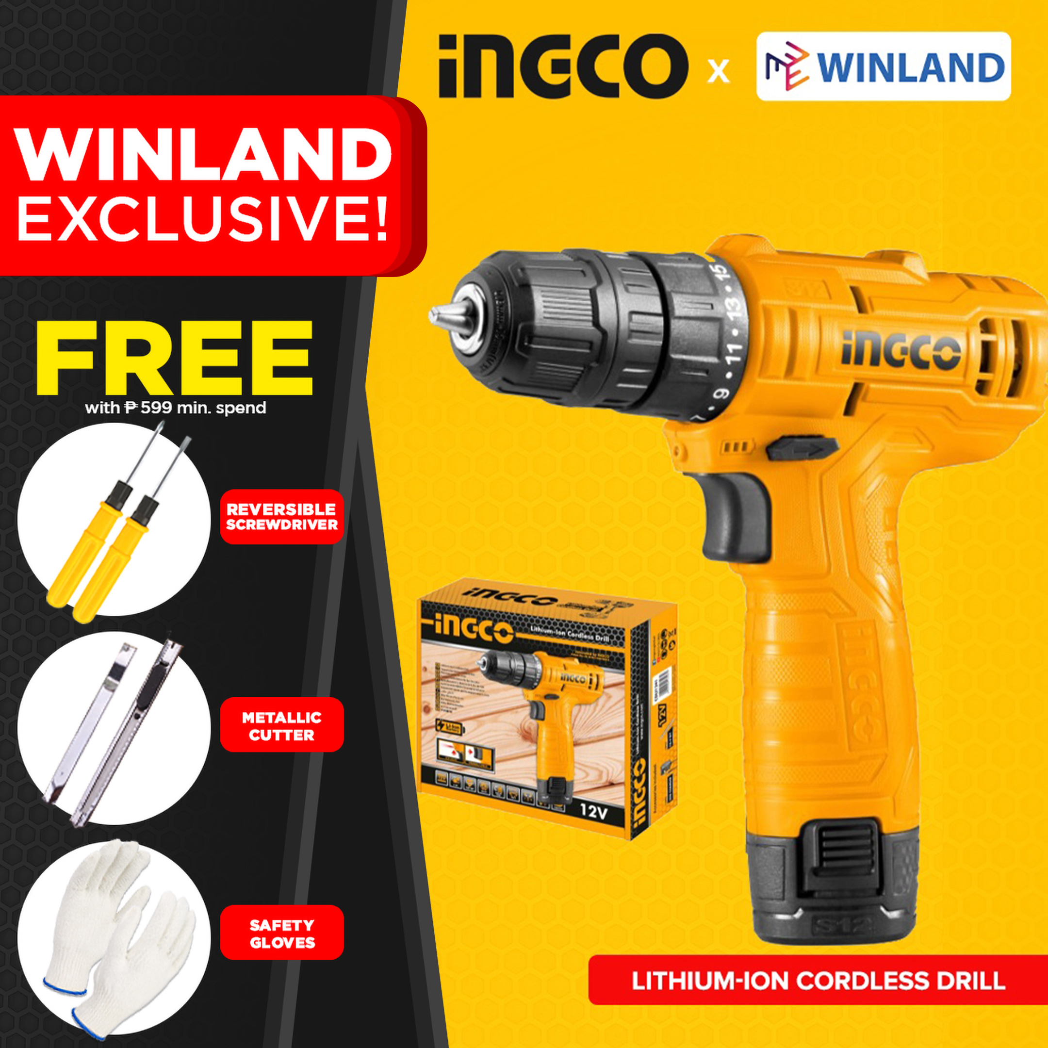 INGCO by Winland Lithium-Ion Cordless Drill 12V CDLI1241 | Lazada PH
