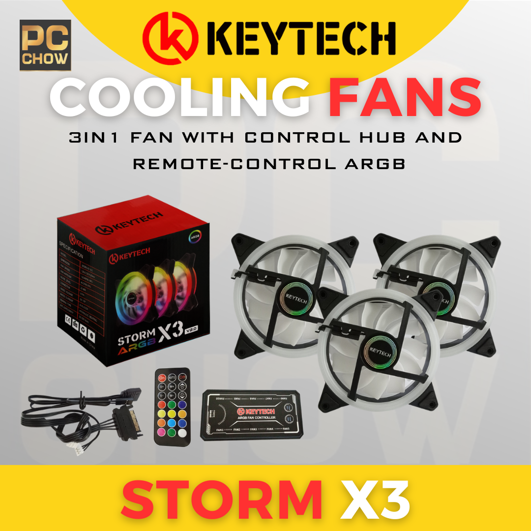 Keytech Storm X3 v2 3in1 120mm Chassis Fan with Control Hub and Remote ...