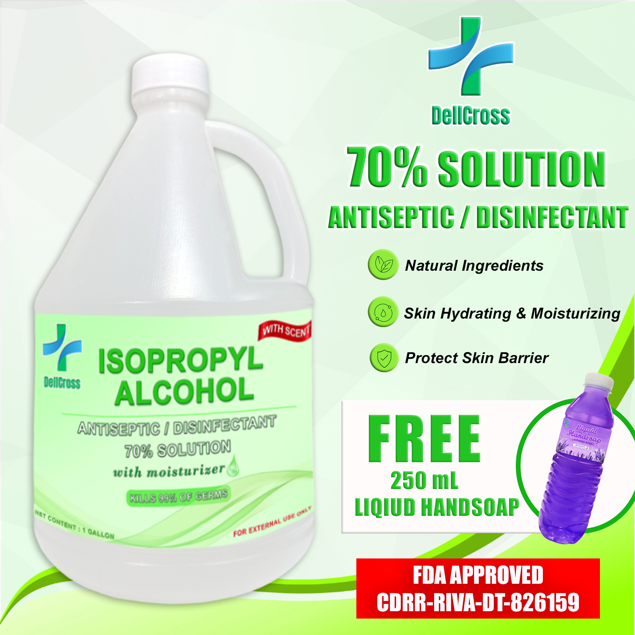 DellCross 70% Isopropyl Alcohol Disinfectant Antiseptic 1 Gallon - With ...