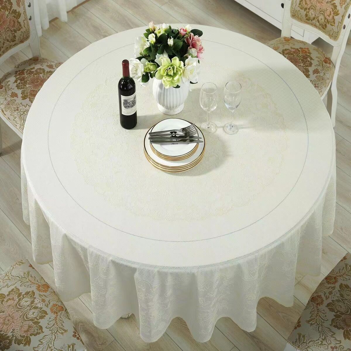 4/6/8/10 Seater Round Tablecloth White Waterproof Table Cloth Mantle ...