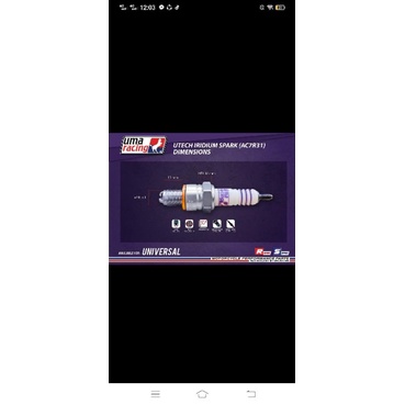 Iridium spark plug UMA RACING short thread WAVE,MIO,,BAJAJ,SMASH ...