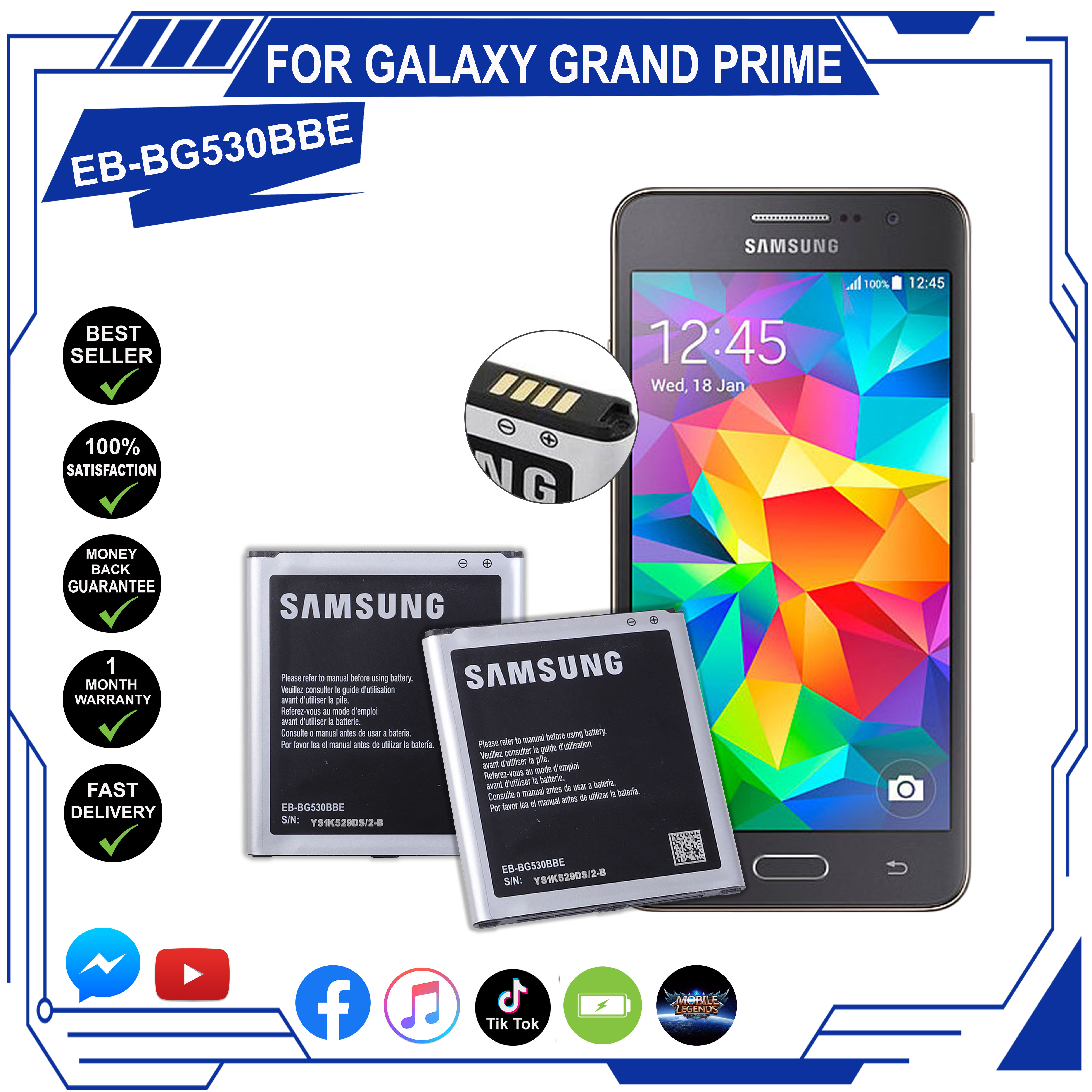 Battery For Samsung Galaxy Grand Prime Battery Model: EB-BG530BBE ...