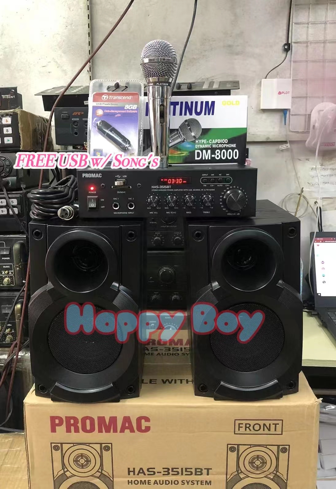 KARAOKE SET w/ PROMAC SR-806 Speaker w/ SUNTECH/HOMEVISION Amplifier w ...