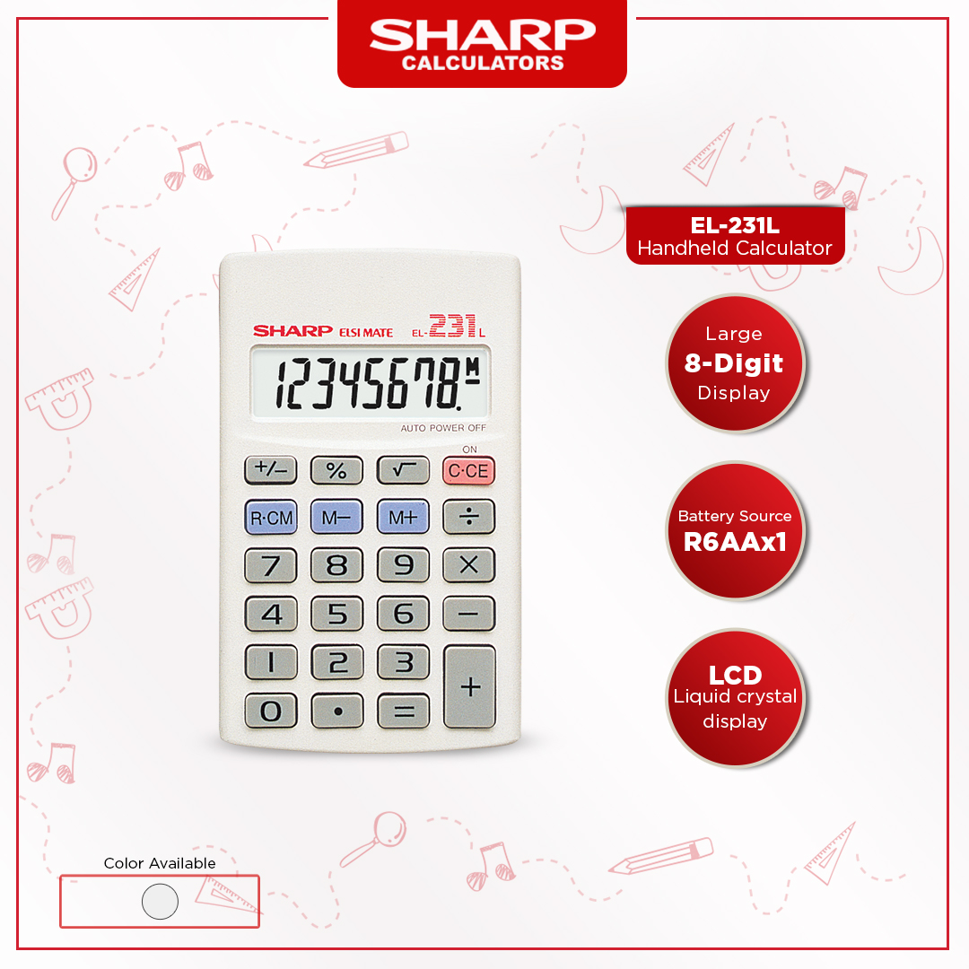 Sharp Calculators EL-231L 8 Digit Basic Function Handheld Calculator ...