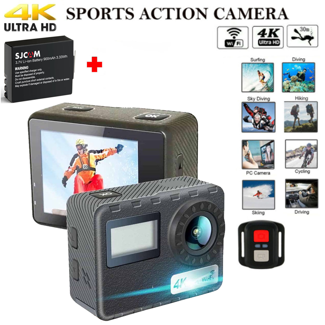 Ultra HD 2.0" Sports Action Camera 4K 24fps WiFi 170° Underwater ...