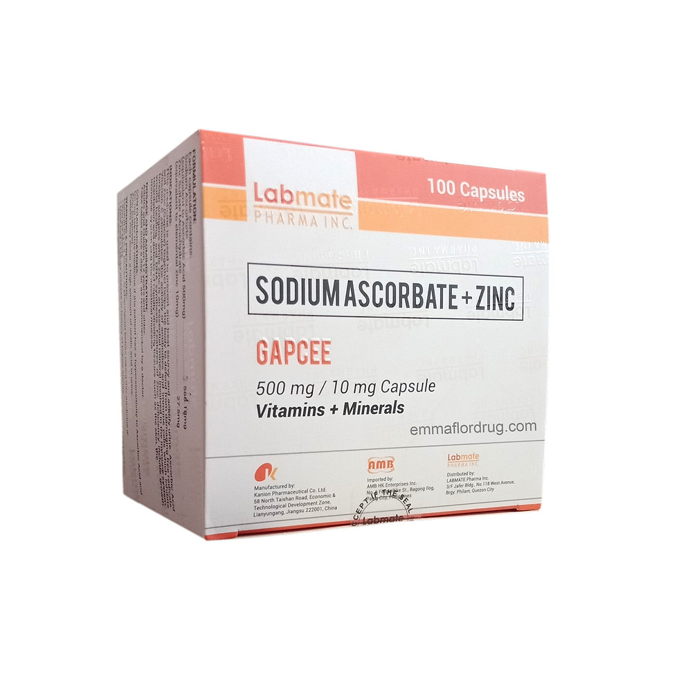 GAPCEE Vitamin C + Minerals (Sodium Ascorbate + Zinc) 500 mg /10 mg 100 ...
