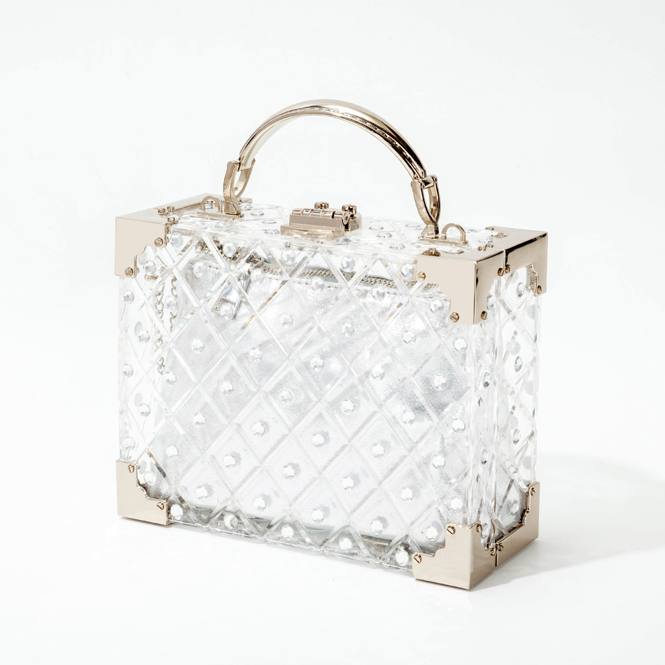 Metal Top Handle Clear Acrylic Box Bags For Women Luxury Rivet Plaid ...