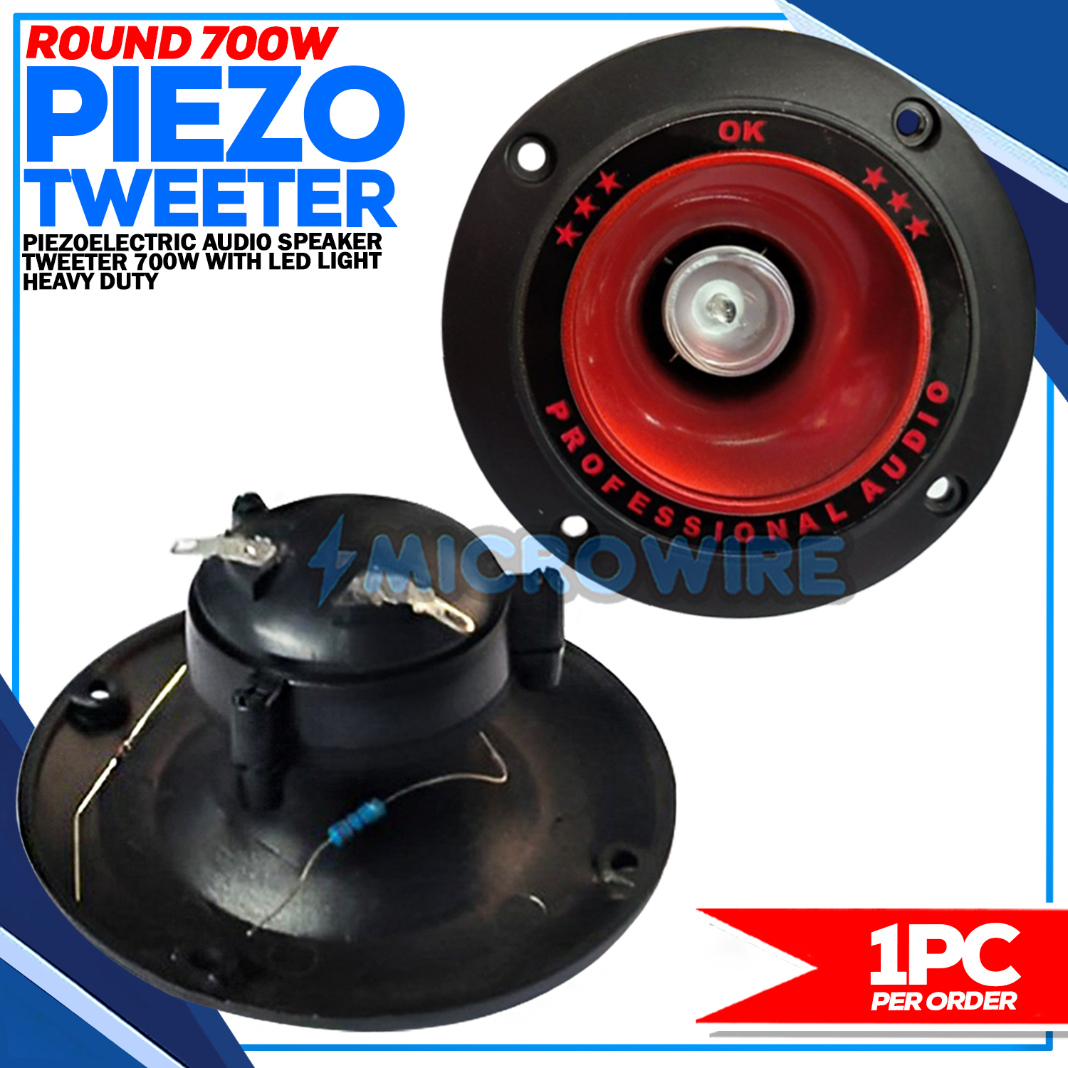 700W Round Piezo Tweeter With LED Piezoelectric Audio Speaker Tweeter ...