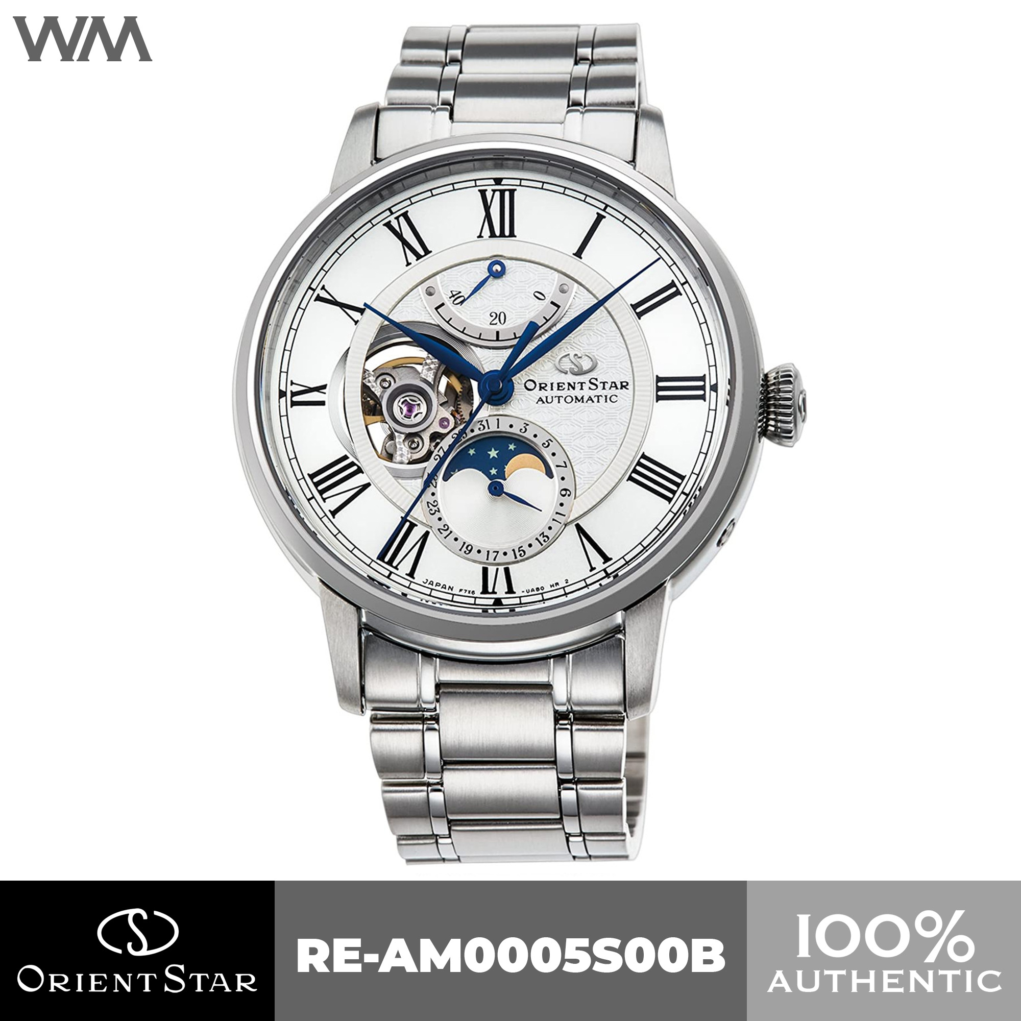 Orient Star Moon Phase Open Heart White Dial Stainless Steel Automatic ...