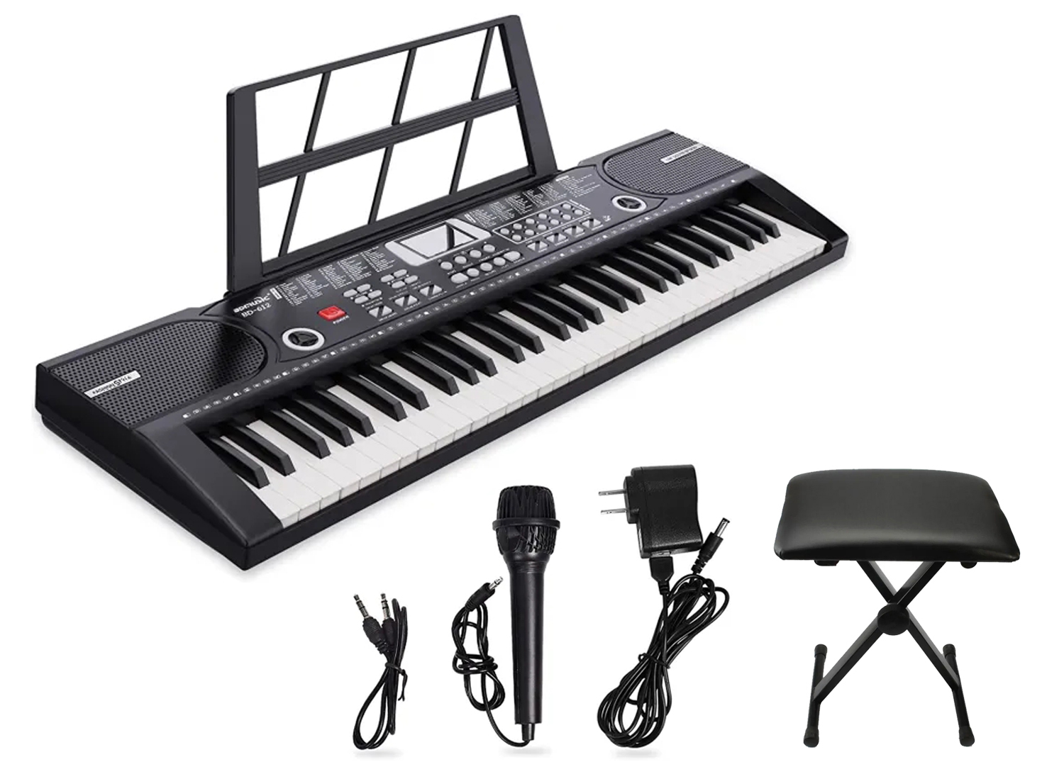 61 Keys Piano Keyboard with Microphone Sticker Power Supply Music Stand ...