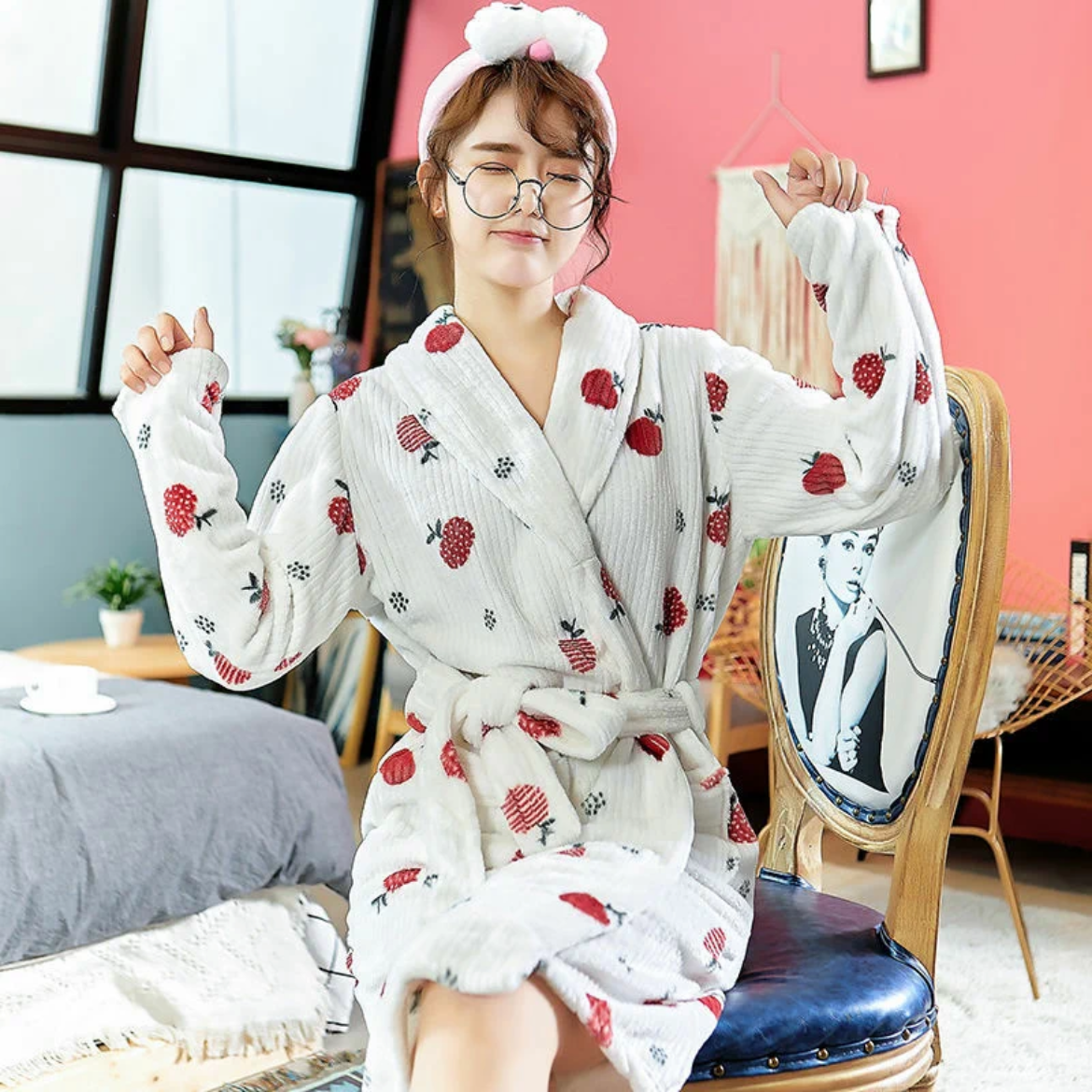 #Cand Korean Printed Coral Bath Robes Thick Bathrobe Sleepwear Homewear ...