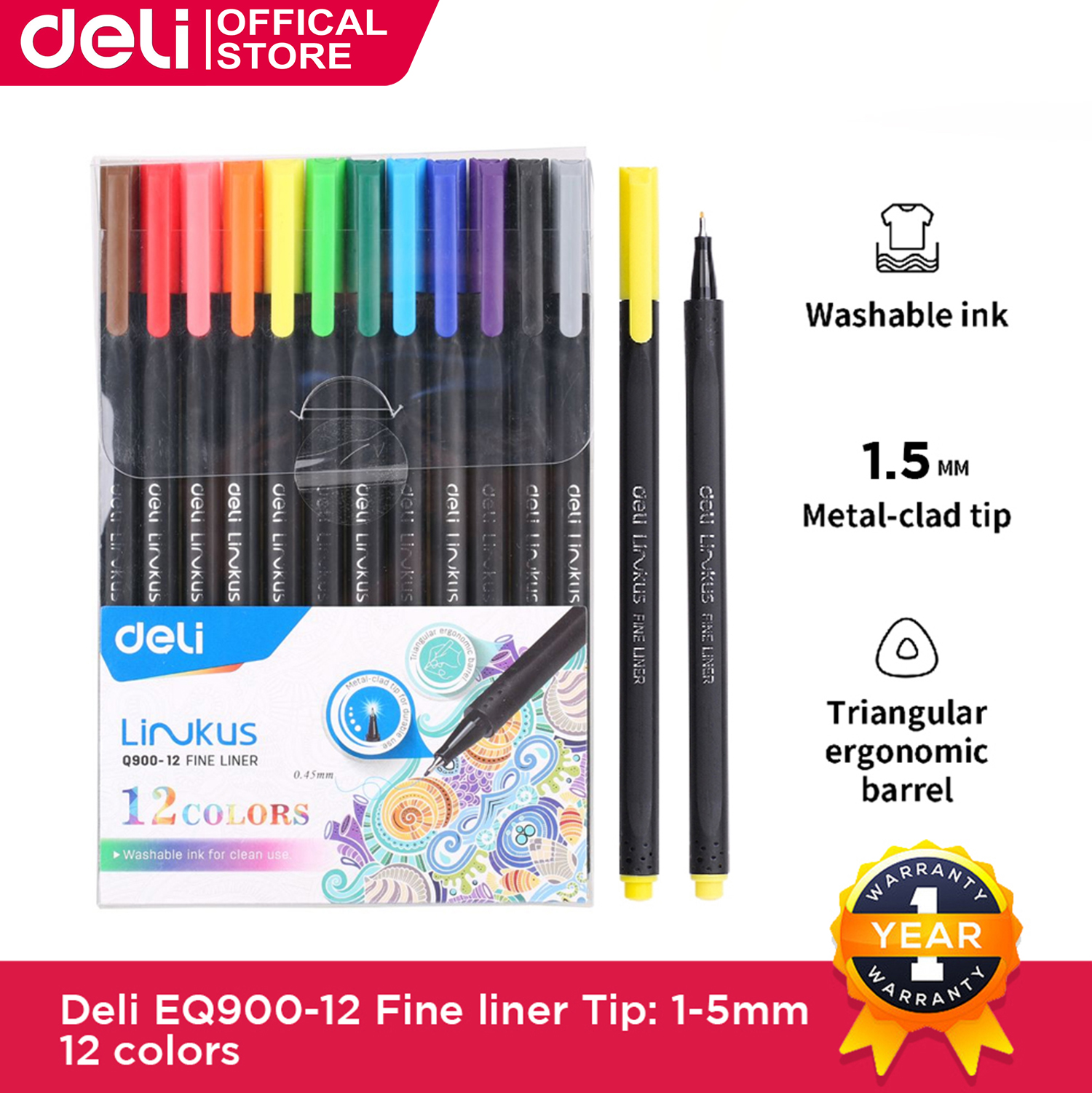 Deli EQ900-12 Fine liner Tip: 1-5mm 12 Colors | Lazada PH