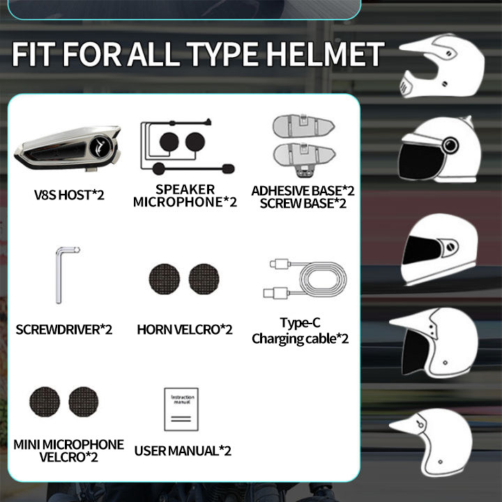 V8S 1000M Helmet Intercom Bluetooth Upgraded Motor Intercom Get 2 For 2 ...