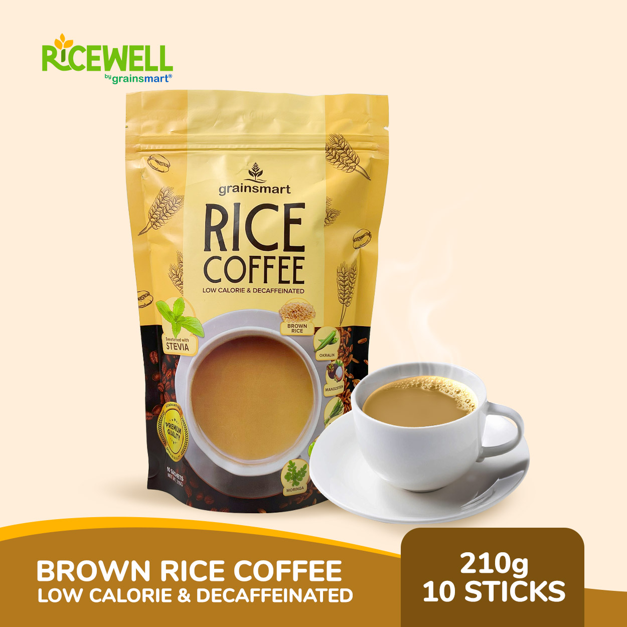 Grainsmart Ricewell Brown Rice Coffee with Barley and Stevia 210g ...