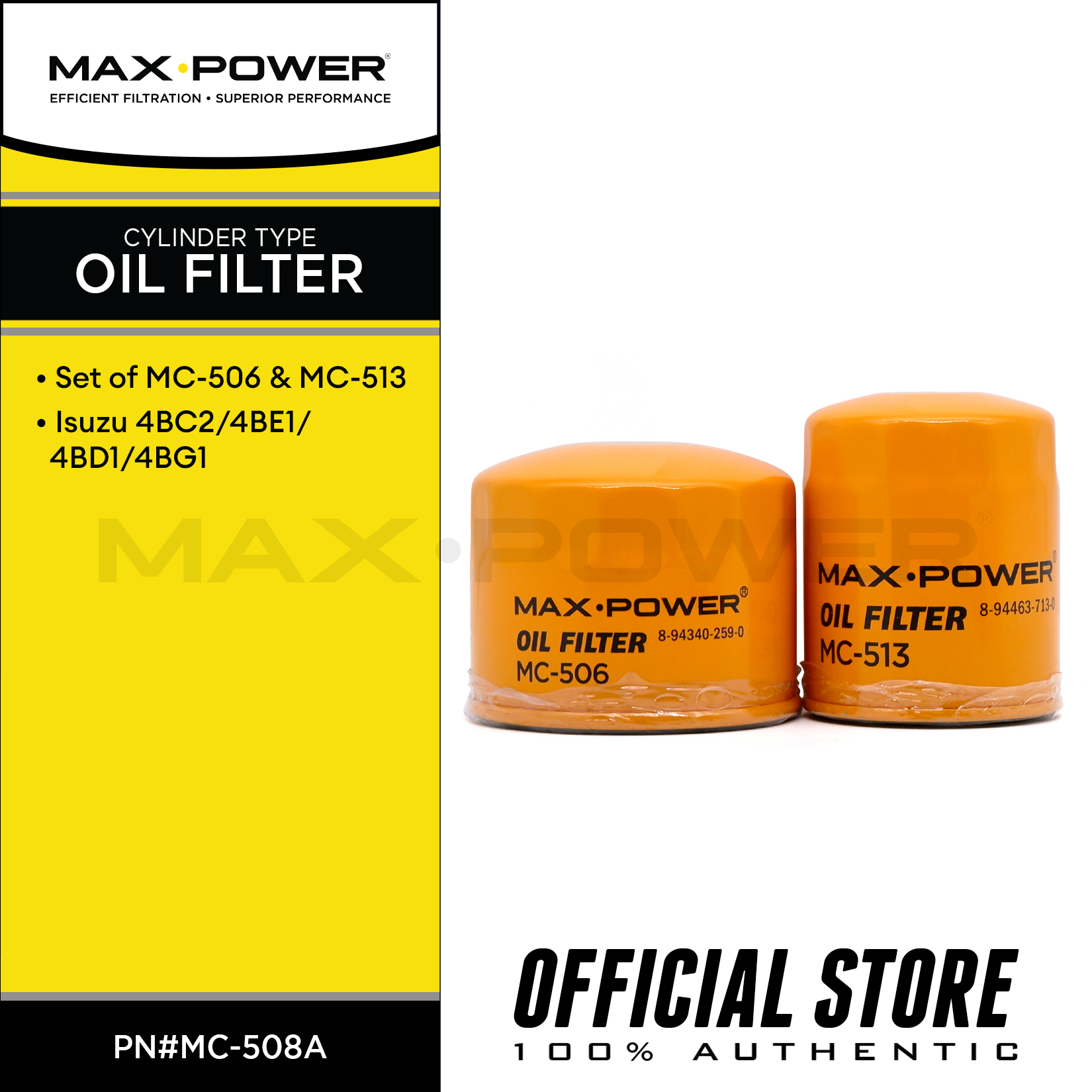 MAX Power Oil Filter Set of MC-513 and C-506 for Isuzu 4BC2/4BE1/4BD1 ...