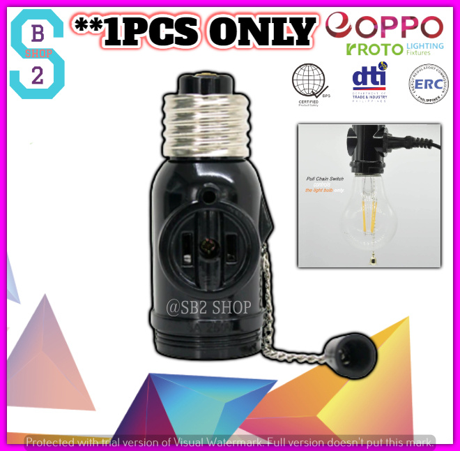 SB2-104 1PCS Pull Chain Socket with 2 Flat Pin Outlet Lamp Socket Bulb ...