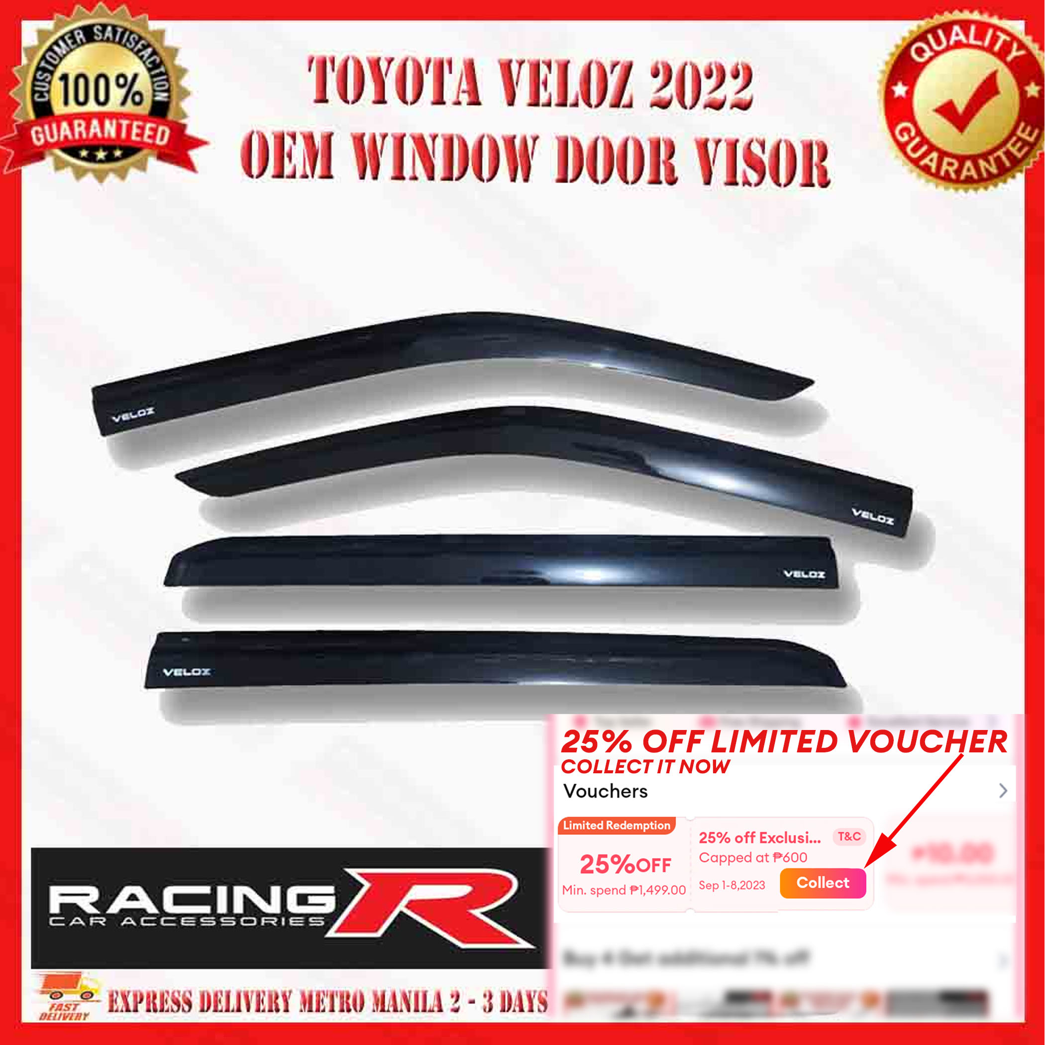 Toyota Veloz 2022 - 2024 OEM / INJECTION TYPE Window Door Visor Black ...