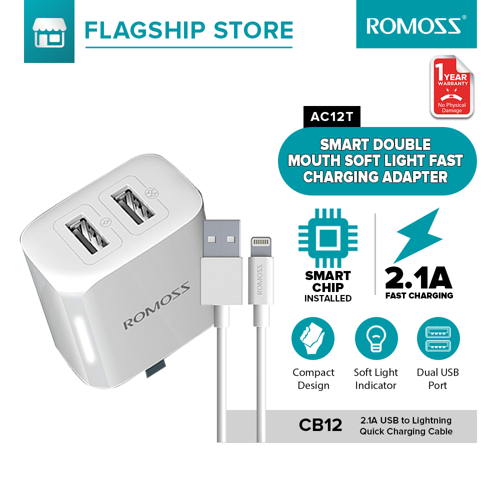 Romoss AC12T Charger Adapter 2.1A Fast Charging Dual USB Charger 10.5W ...