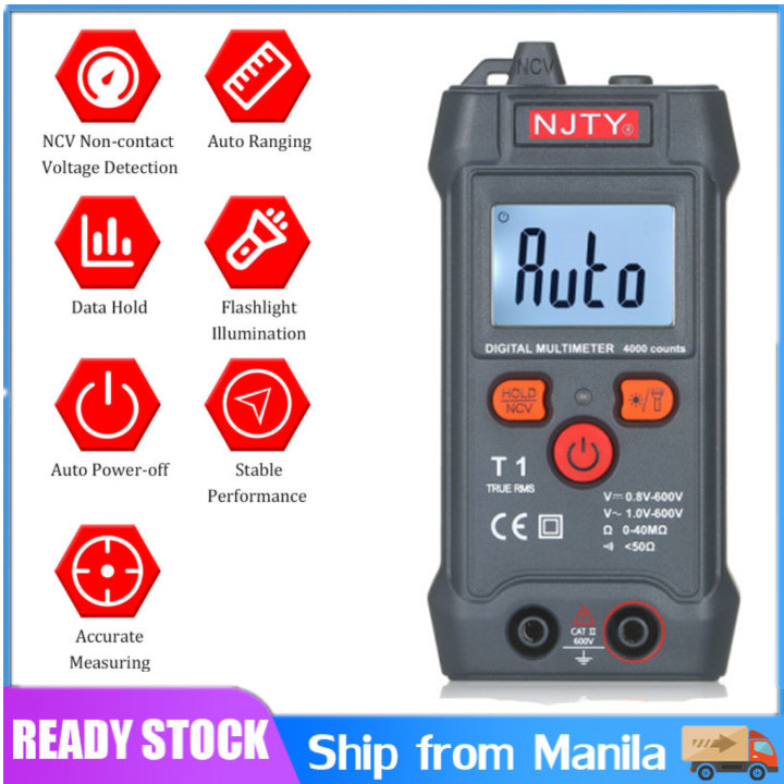 Njty T1 Digital Multimeter Mini Portable Ncv Voltage Meter 600v True ...
