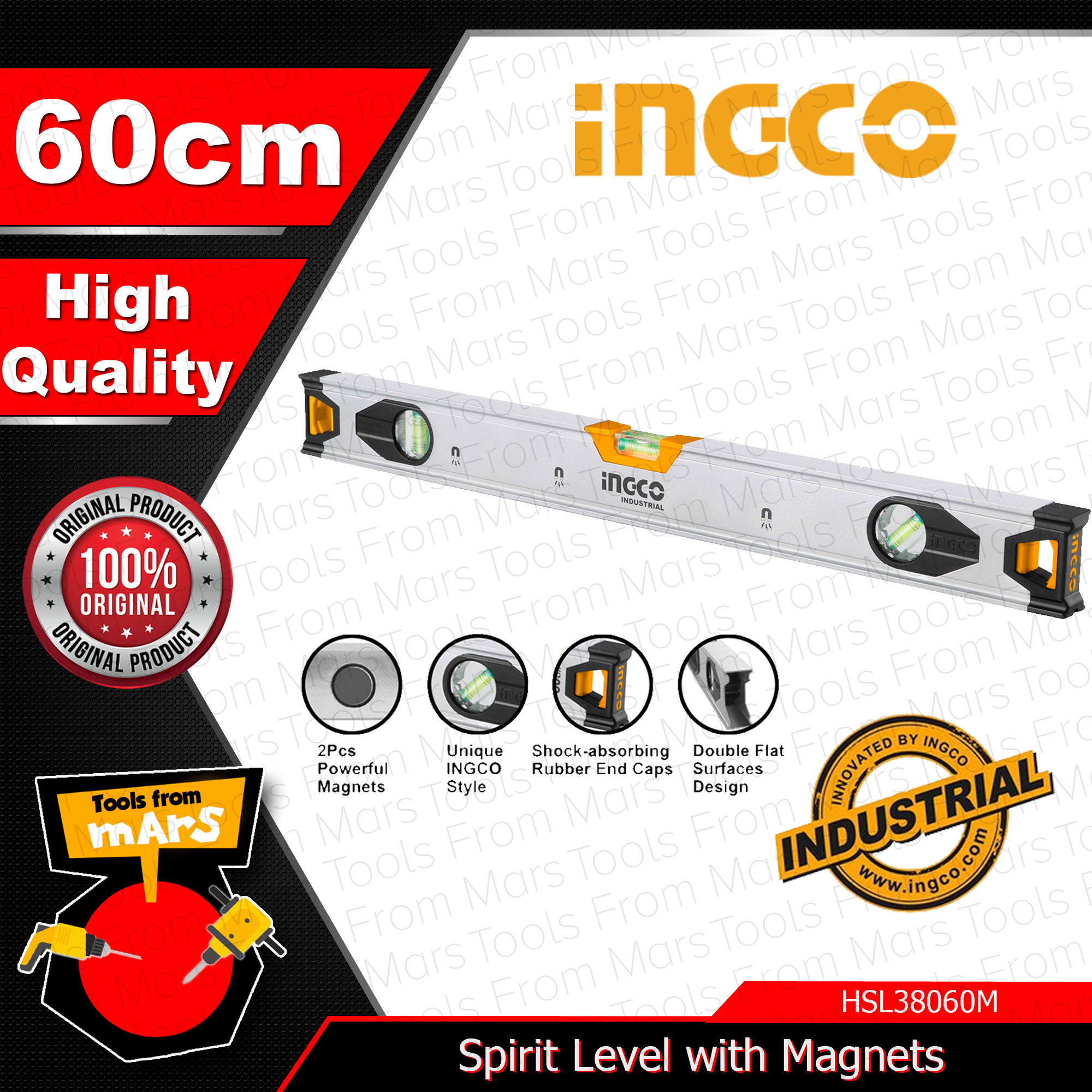 INGCO Spirit Level with Magnets 60cm HSL38060M •TOOLS FROM MARS• IHT ...