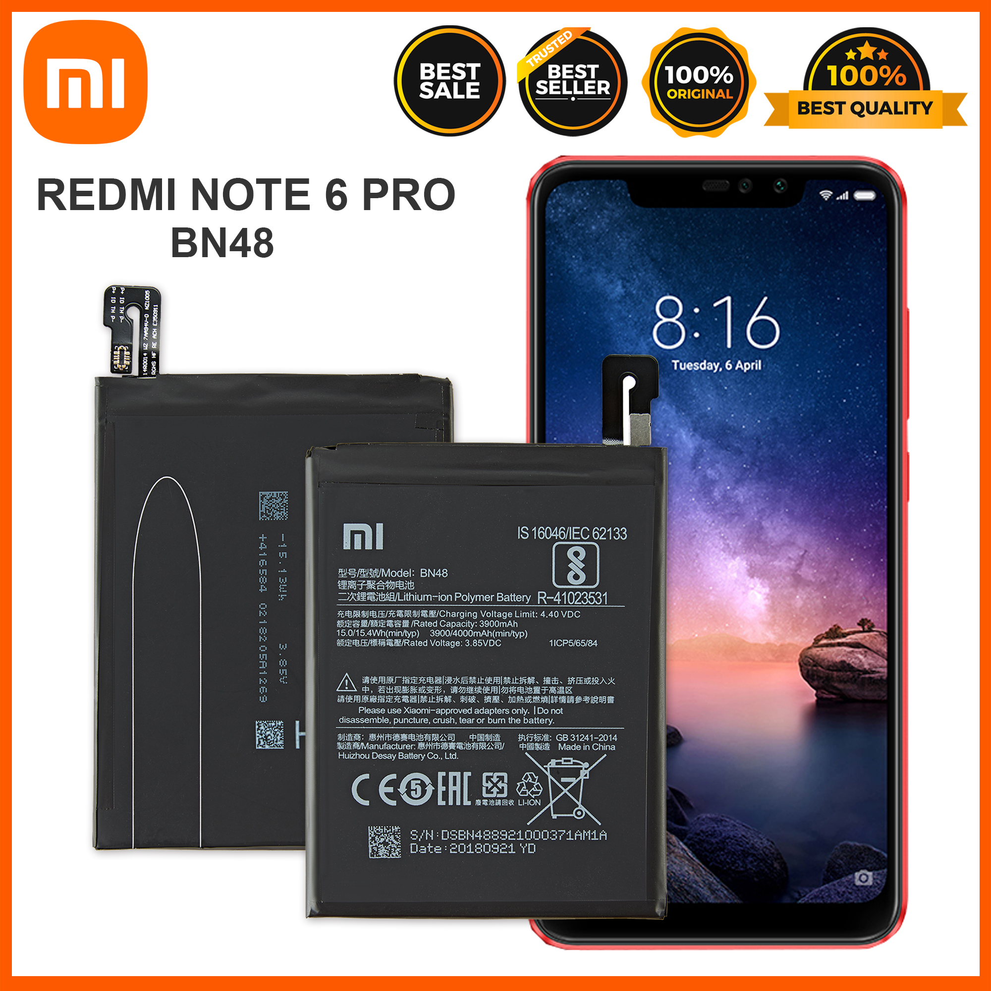 Original Xiaomi Redmi Note 6 Pro Battery Fit Redmi Note6 Pro. Model ...