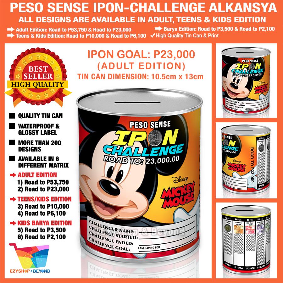 Mickey-Mouse-2 PESO SENSE Ipon Challenge Alkansya Tin Can Coin bank Toy ...