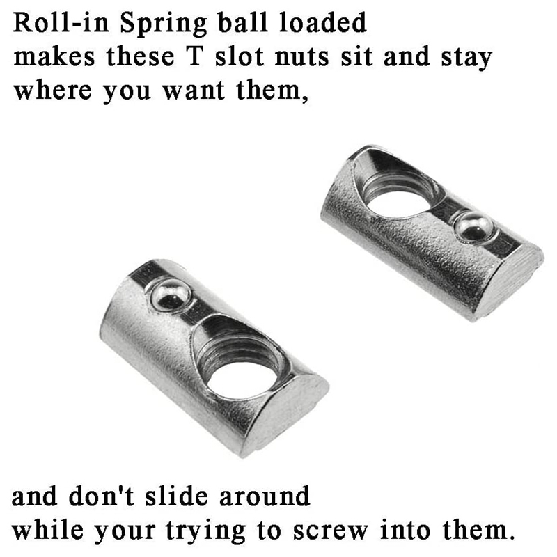 30Pcs M8 T Slot Nuts Roll-In Spring Ball Loaded Elastic Nuts for 3030 ...