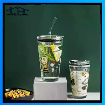 Korean Style 400ml Glass Cup Glass Quality Transparent With Cover Mug ...