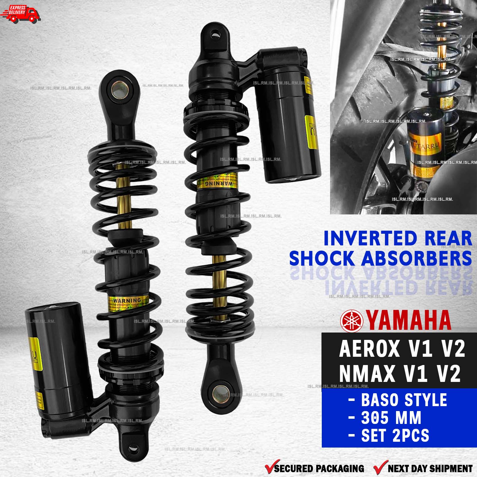 Yamaha AEROX NMAX V1 V2 MUTARRU INVERTED Rear shock absorbers BASO ...