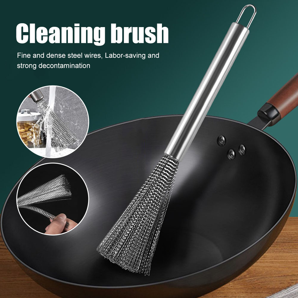 Stainless Steel Cleaning Brush with Handle Flexible Pot Brush Scrub for ...