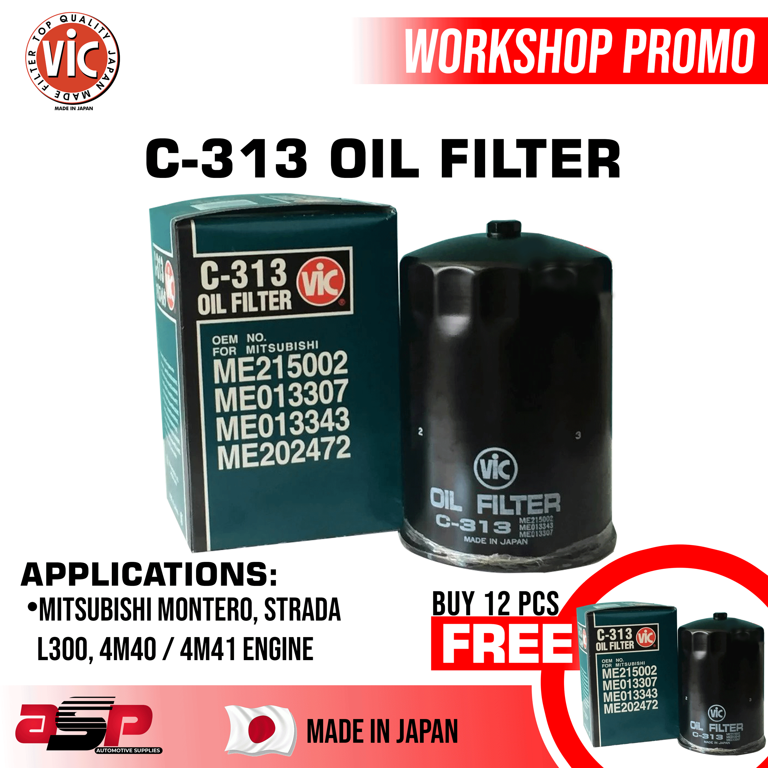 VIC C-313 Oil Filter for Mitsubishi Pajero, Montero Sport, Strada 4M40 ...