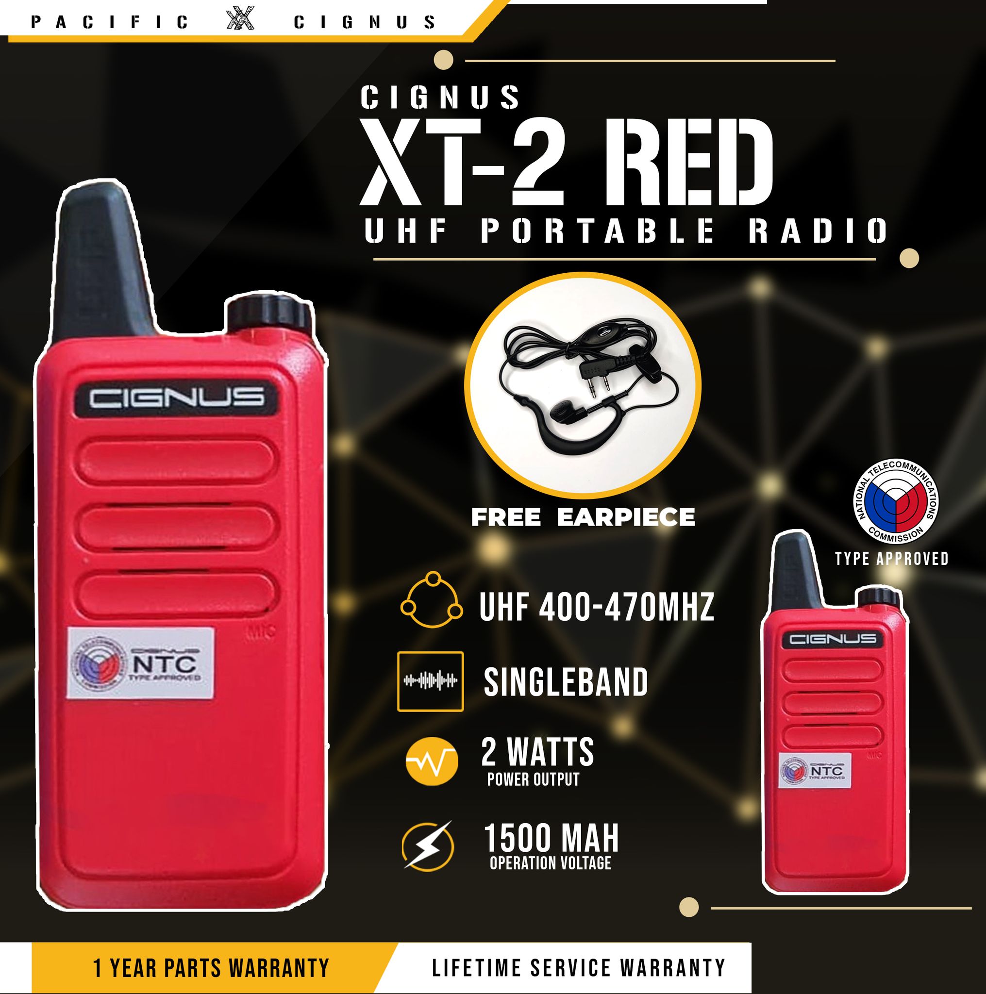 Cignus XT2 UHF two way portable radio walkie talkie (Blue, Black, Red, White) | Lazada PH