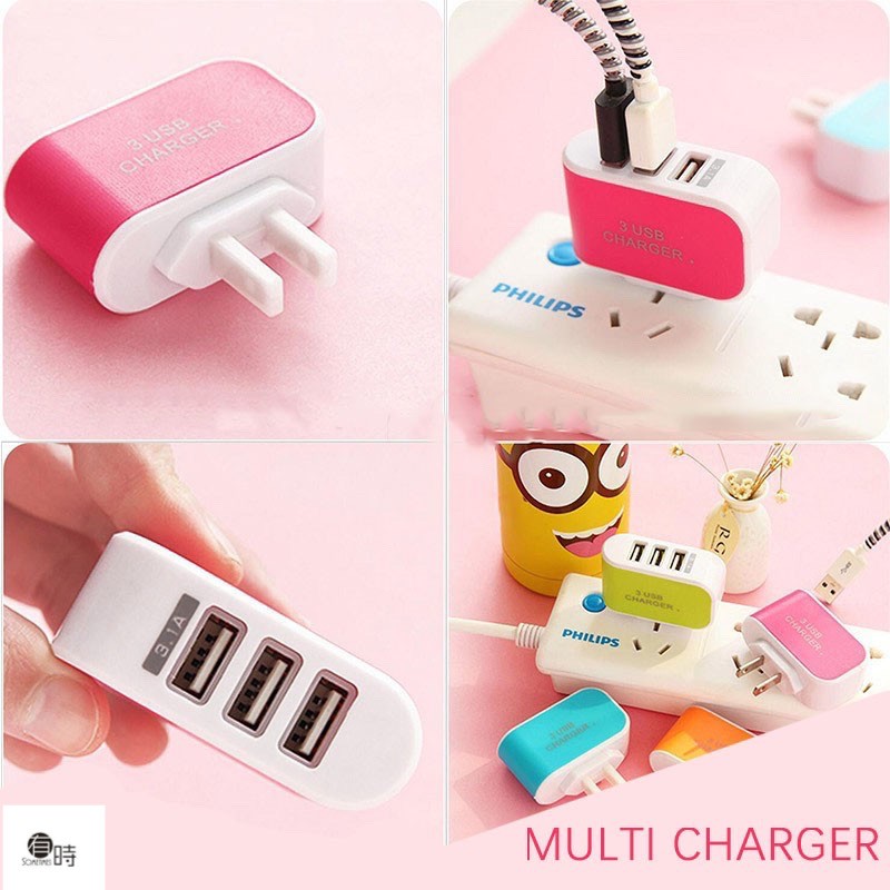 3 USB Slots Adaptor Charger Universal 3.1A Triple USB 3 Ports Wall Home ...