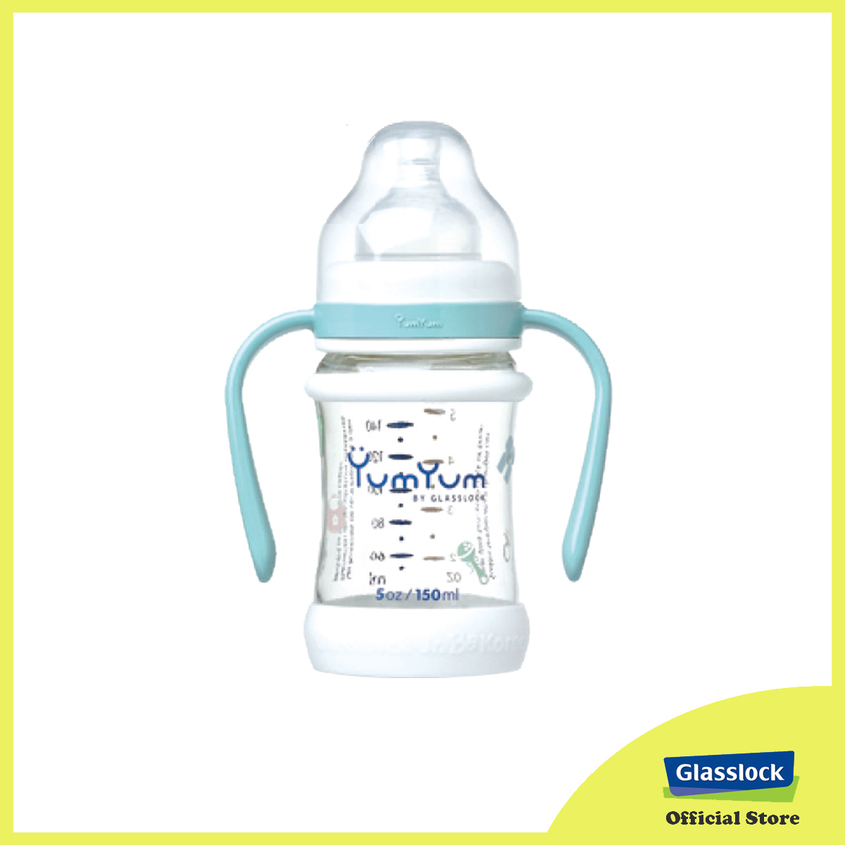 YumYum by Glasslock Step 1 Handle Feeding Type Baby Bottle 150ml (Clear ...
