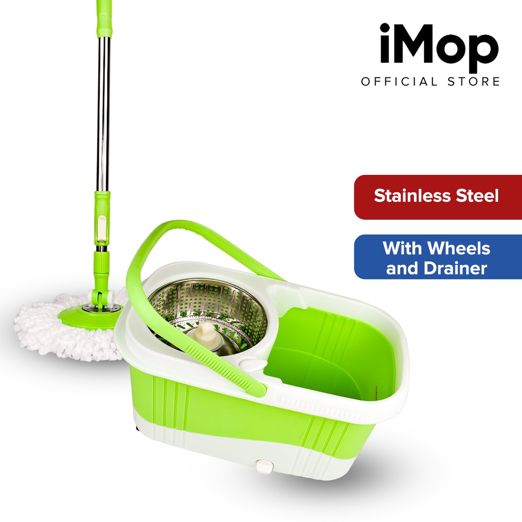 iMop Stainless Spin Mop with Draining Plug, Soap Dispenser | 1 Mop Head ...
