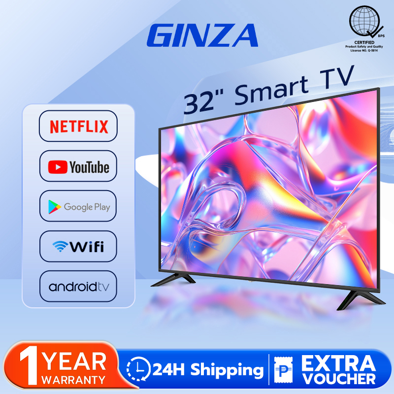 GINZA 32 Inches Smart TV 32 Inches On SALE HD Android TV Flat Screen LED TV with TV Wall Bracket ...